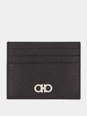 FERRAGAMO Black Gancini Card Holder