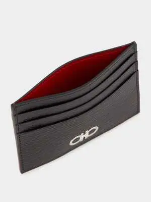 FERRAGAMO Black Gancini Card Holder
