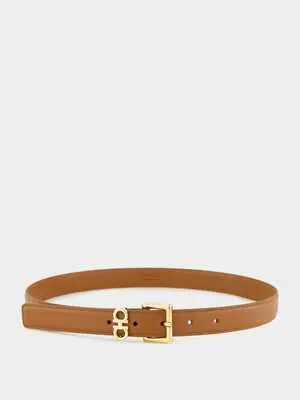FERRAGAMO Cognac Leather Gancini Belt - Brown