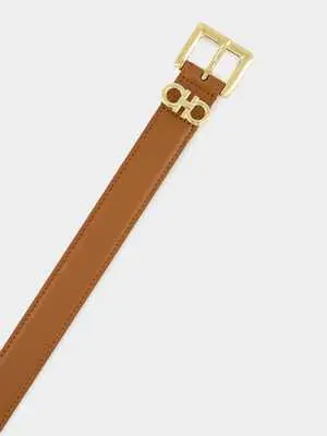 FERRAGAMO Cognac Leather Gancini Belt - Brown