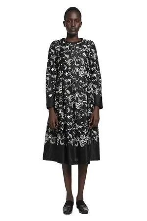RENLI SU Floral Embroidered Cotton Silk Midi Dress