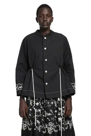RENLI SU Short Embroidered Cotton Poplin Trench Coat