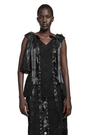 Simone Rocha Unraveling Ribbon Portrait Top - Black