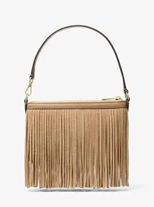 Michael Kors Studded Fringed Polyester Microsuede Wristlet