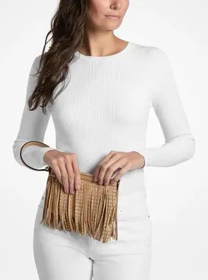 Michael Kors Studded Fringed Polyester Microsuede Wristlet