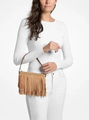 Michael Kors Studded Fringed Polyester Microsuede Wristlet