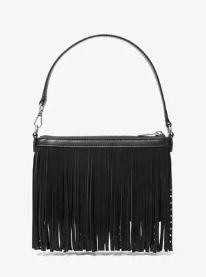 Michael Kors Jet Set Travel Small Studded Fringed Polyester Microsuede Wristlet