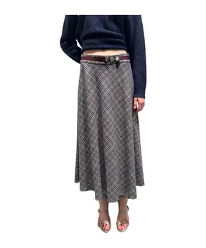 Max Mara Plaid Midi Skirt - Black