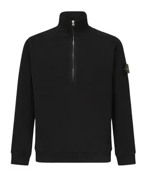 Stone Island Logo Patch Half-zipped Sweatshirt - Black