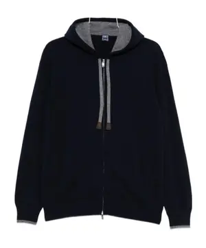 Fedeli Zip-up Drawstring Knitted Hoodie