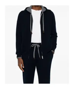 Fedeli Zip-up Drawstring Knitted Hoodie