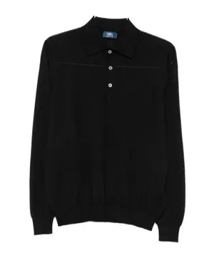 Fedeli Long-sleeve Polo Sweater - Black