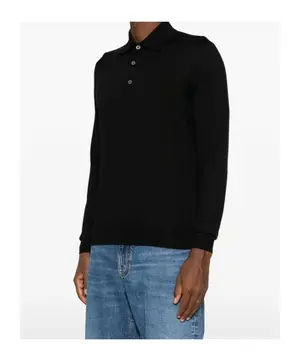 Fedeli Long-sleeve Polo Sweater - Black