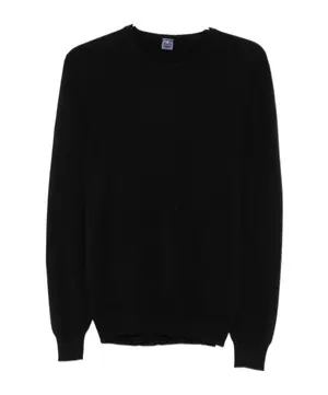 Fedeli Crew Neck Long Sleeve Fine Knit Sweater - Black