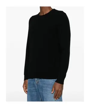 Fedeli Crew Neck Long Sleeve Fine Knit Sweater - Black