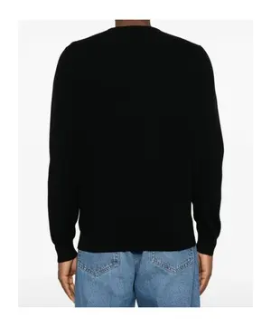 Fedeli Crew Neck Long Sleeve Fine Knit Sweater - Black