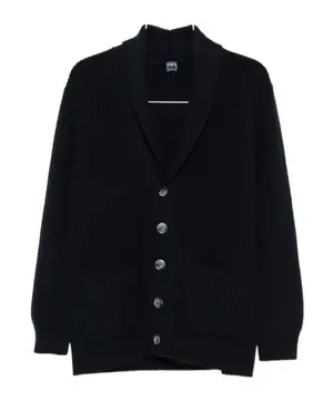 Fedeli Ribbed-knit Shawl-collar Cardigan - Navy Blue