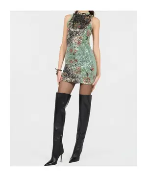 Roberto Cavalli Sequin-embellished Floral-print Mini Dress