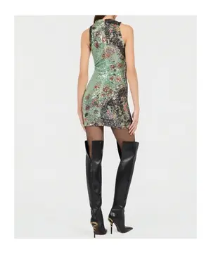Roberto Cavalli Sequin-embellished Floral-print Mini Dress