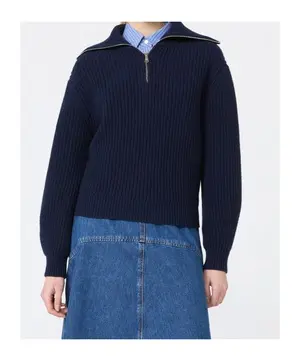 Max Mara Wool Zip-up Roll-neck Jumper Navy