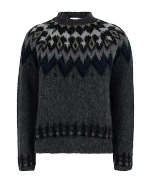 JUCCA Fair Isle Crew Neck Sweater - Grey