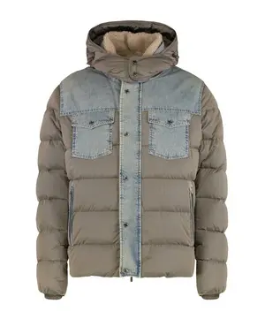 MOORER Teve Denim-panel Hooded Down Jacket - Gray