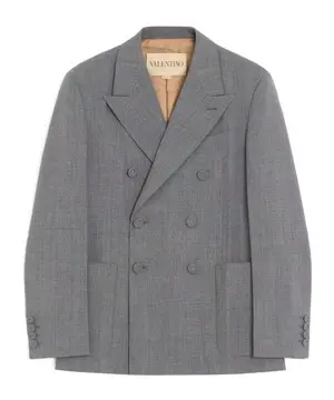 Valentino Garavani Double-breasted Jacket In Mouliné Wool With Pressed Crease - Black/gray