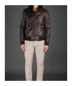 MOORER Long-sleeved Leather Jacket