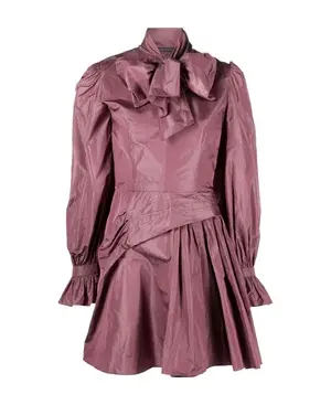 Alberta Ferretti Pussy-bow Pleated Mini Dress - Pink