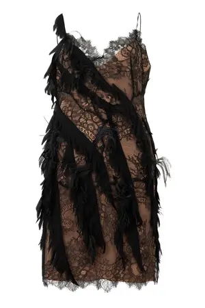 Alberta Ferretti Feather Embellished Spaghetti Strap Mini Dress - No
