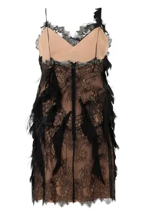 Alberta Ferretti Feather Embellished Spaghetti Strap Mini Dress - No