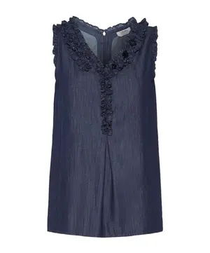 Max Mara Sleeveless Cotton Denim Top - Midnight Blue