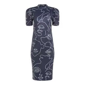 THE GT ATELIER Printed Midi Dress - Black