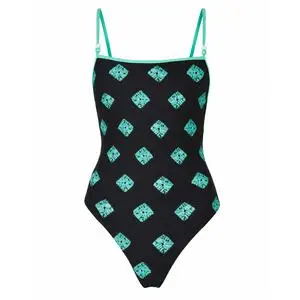PAR Y ESCALA SL Agus Print Beaded Strap One-piece Swimsuit - Black