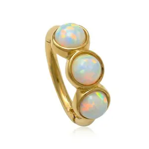 Zahav Jewelry 10k Solid 18g Triple Opal Clicker Hoop - Gold