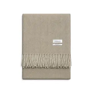 LOOM & COVE Neutrals Sand Herringbone 100% Recycled Wool Tartan Blanket - Beige