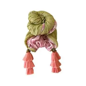 JULIA CLANCEY Gold / Pink Edith Glitz Shimmy Pink Peach Swinglette Turban - Gold/pink