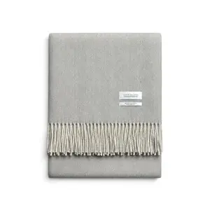 LOOM & COVE Light Herringbone 100% Recycled Wool Tartan Blanket - Grey