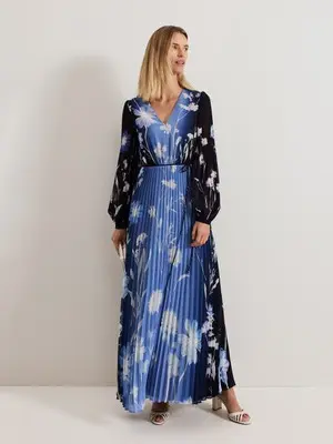 PHASE EIGHT Annie Pleated Floral Maxi Dress - Blue