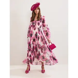 PHASE EIGHT Natalia Floral Pleated Maxi Dress - Pink