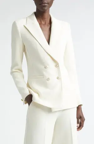 St. John Palais Stretch Double-breasted Blazer - Ecru