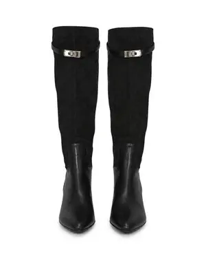 BELLE & BLOOM Knee-high Leather And Suede Boots With Sculptural Heel - Black