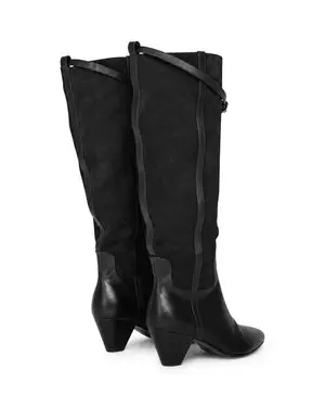 BELLE & BLOOM Knee-high Leather And Suede Boots With Sculptural Heel - Black