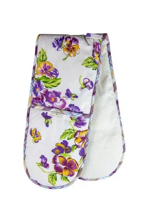 MODERN PRAIRIE Pansies Double Pot Mitt - Ecru