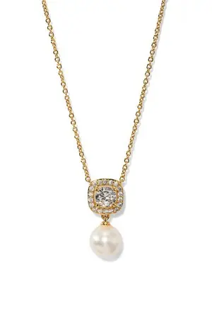 Nadri Undersea Cushion Halo Pearl Pendant Necklace - Gold