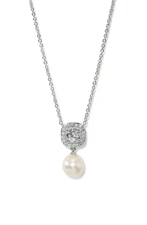 Nadri Undersea Cushion Halo Pearl Pendant Necklace - Rhodium