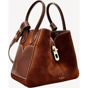MI BOLSA LONDON Genuine Suede Leather Shoulder Bag - Brown