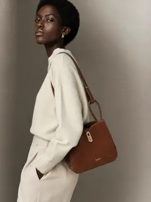 MI BOLSA LONDON Genuine Suede Leather Shoulder Bag