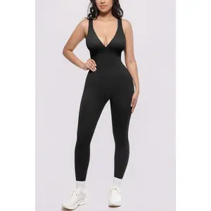 SHAPELLX Plunge Built-in Bra Shaping Jumpsuit Black