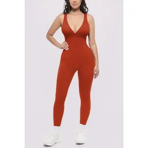 SHAPELLX Plunge Built-in Bra Shaping Jumpsuit - Rose Red